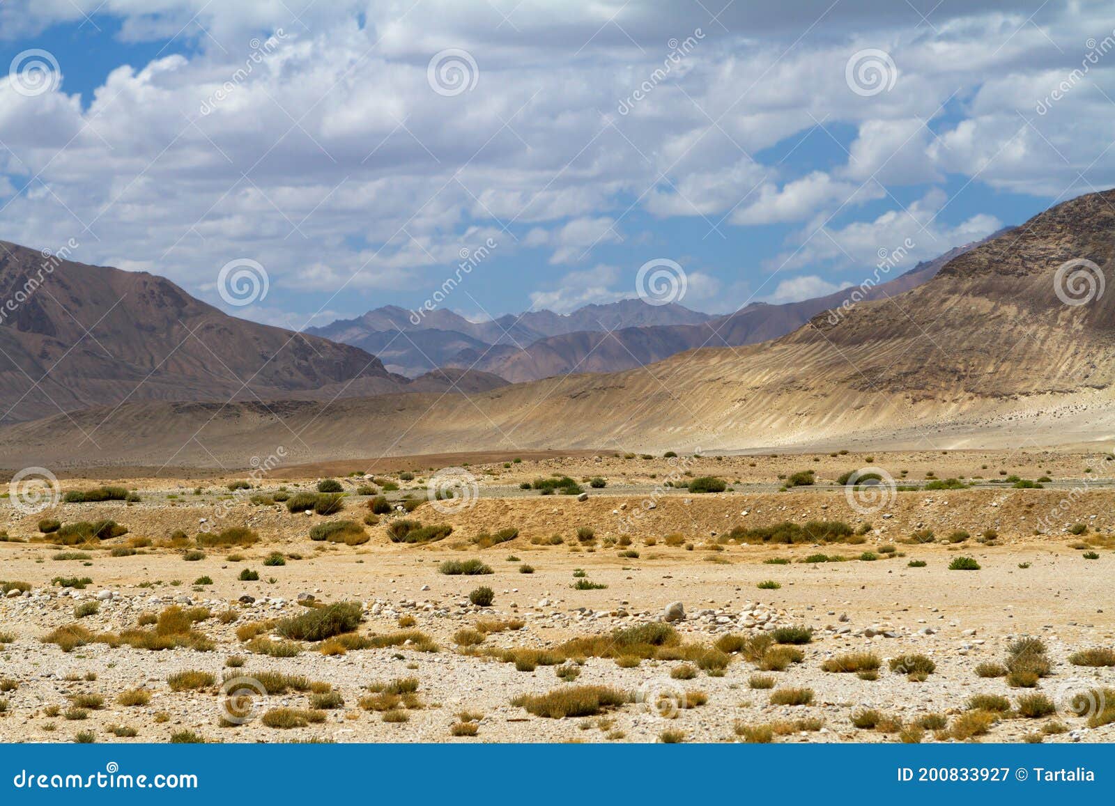 .Great Pamir Highway, Desert Landscape with Sparse Vegetation Stock ...