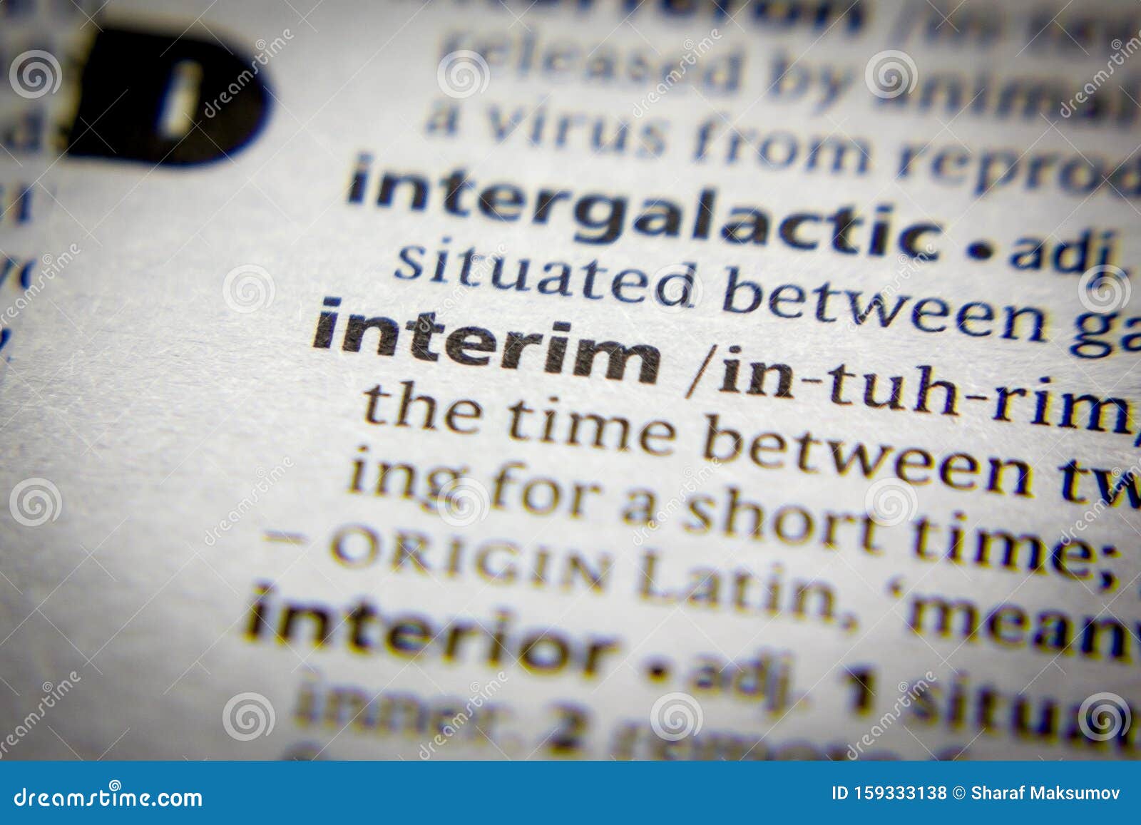 Word or Phrase Interim in a Dictionary Stock Photo - Image of interim ...