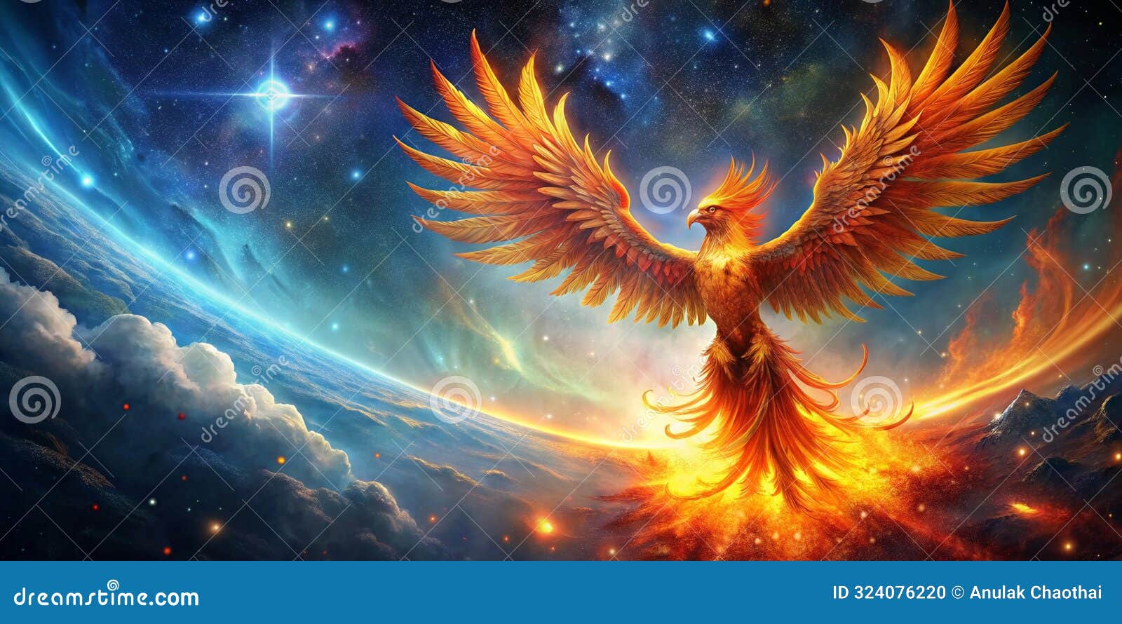 A Great Powerful Creature Phoenix in the Space AI-Created Content Stock Illustration ...