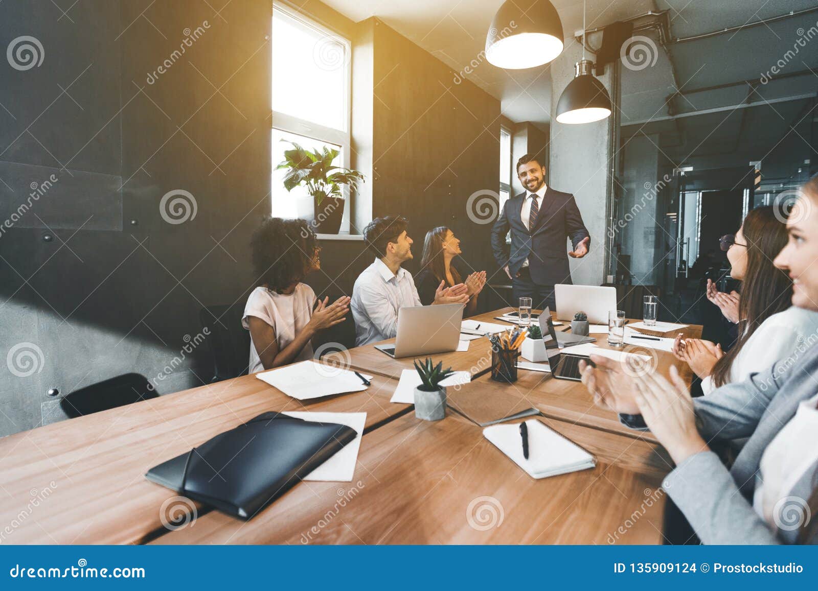 Great Presentation. Group of Business People Clapping Hands Stock Photo ...