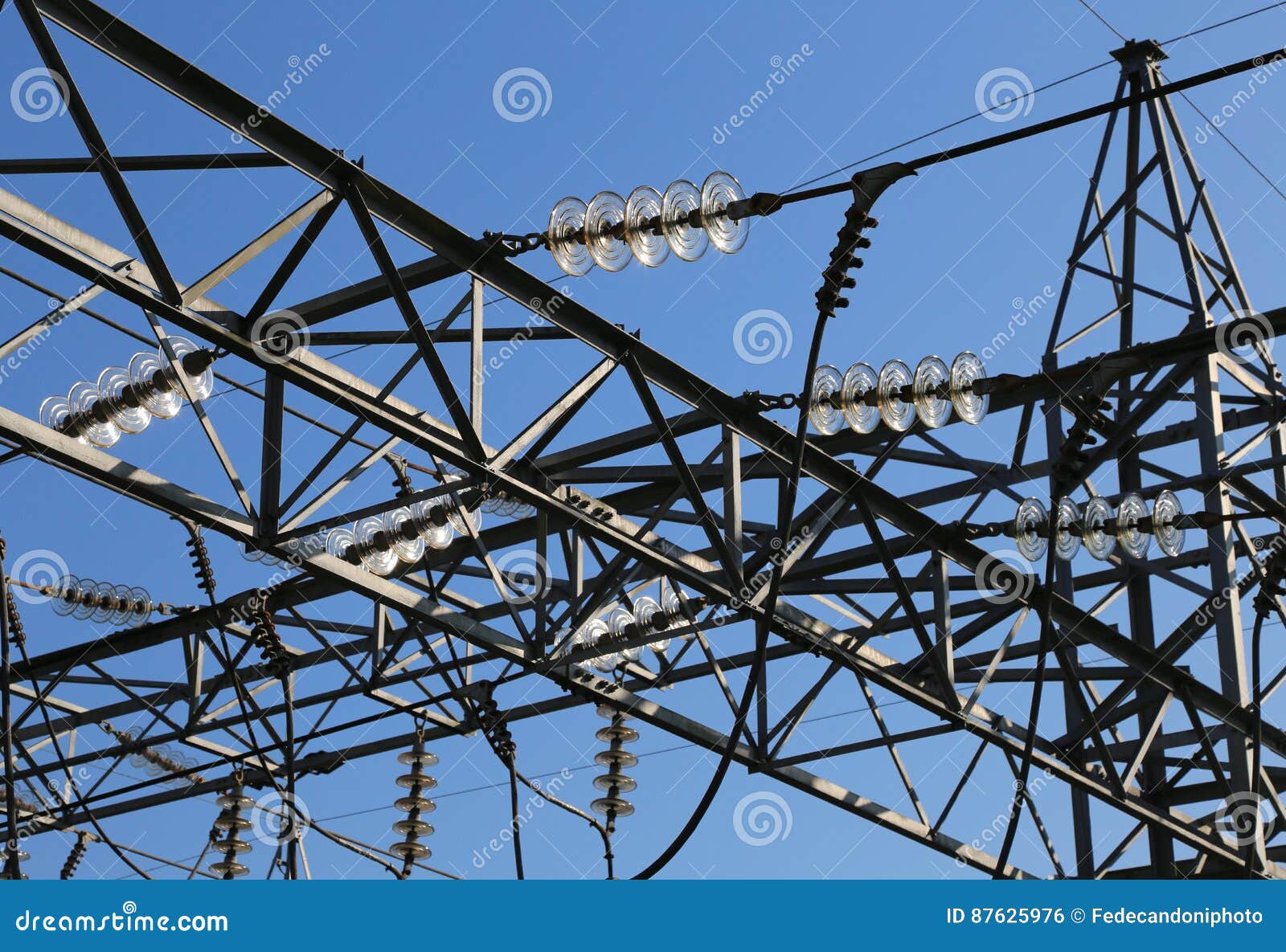Great Pylon of High Voltage Cables with Tempered Glass Insulator Stock ...