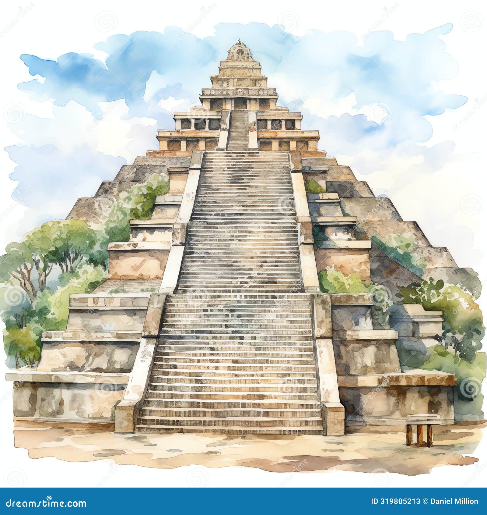 Great Pyramid of Cholula with Its Layers and Stairs Illustration Stock ...