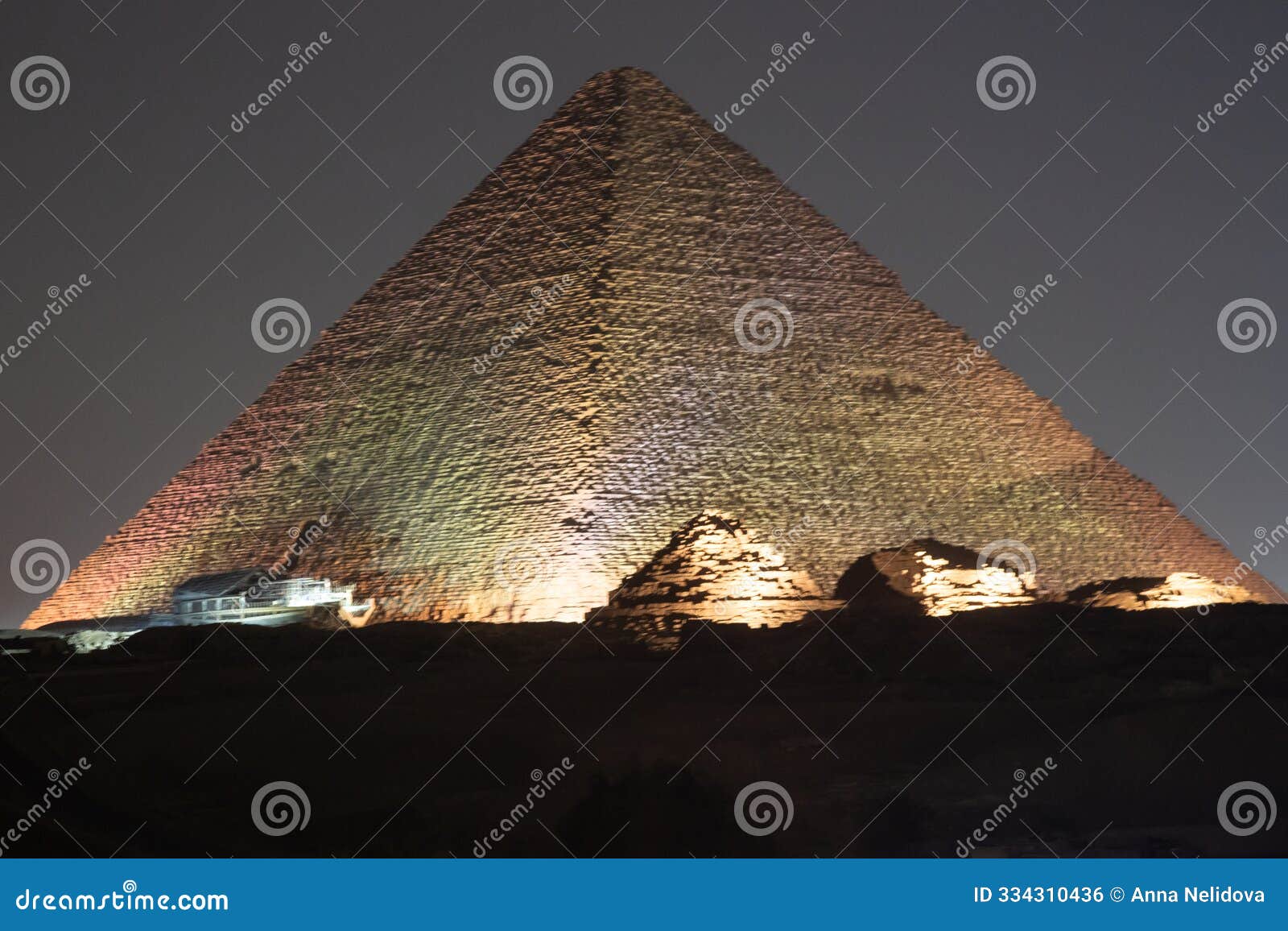 Great Pyramid Complex Enlighted at Night, Giza, Egypt Stock Photo ...