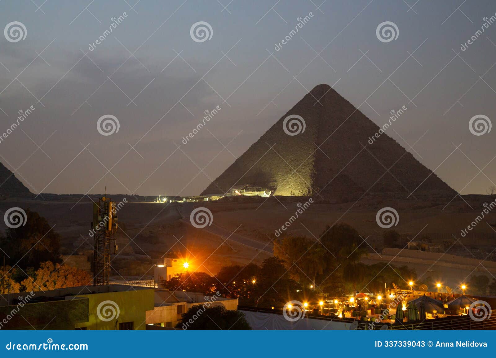 Great Pyramid Complex Enlighted at Night, Giza, Egypt Stock Image ...