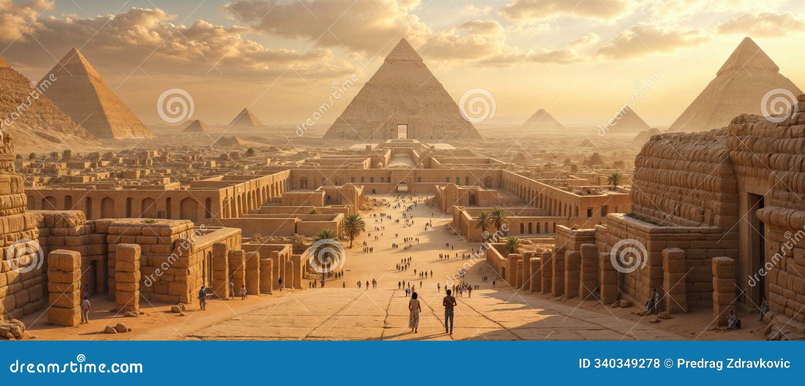 Giza Pyramid Complex in Egypt Stock Illustration - Illustration of ...