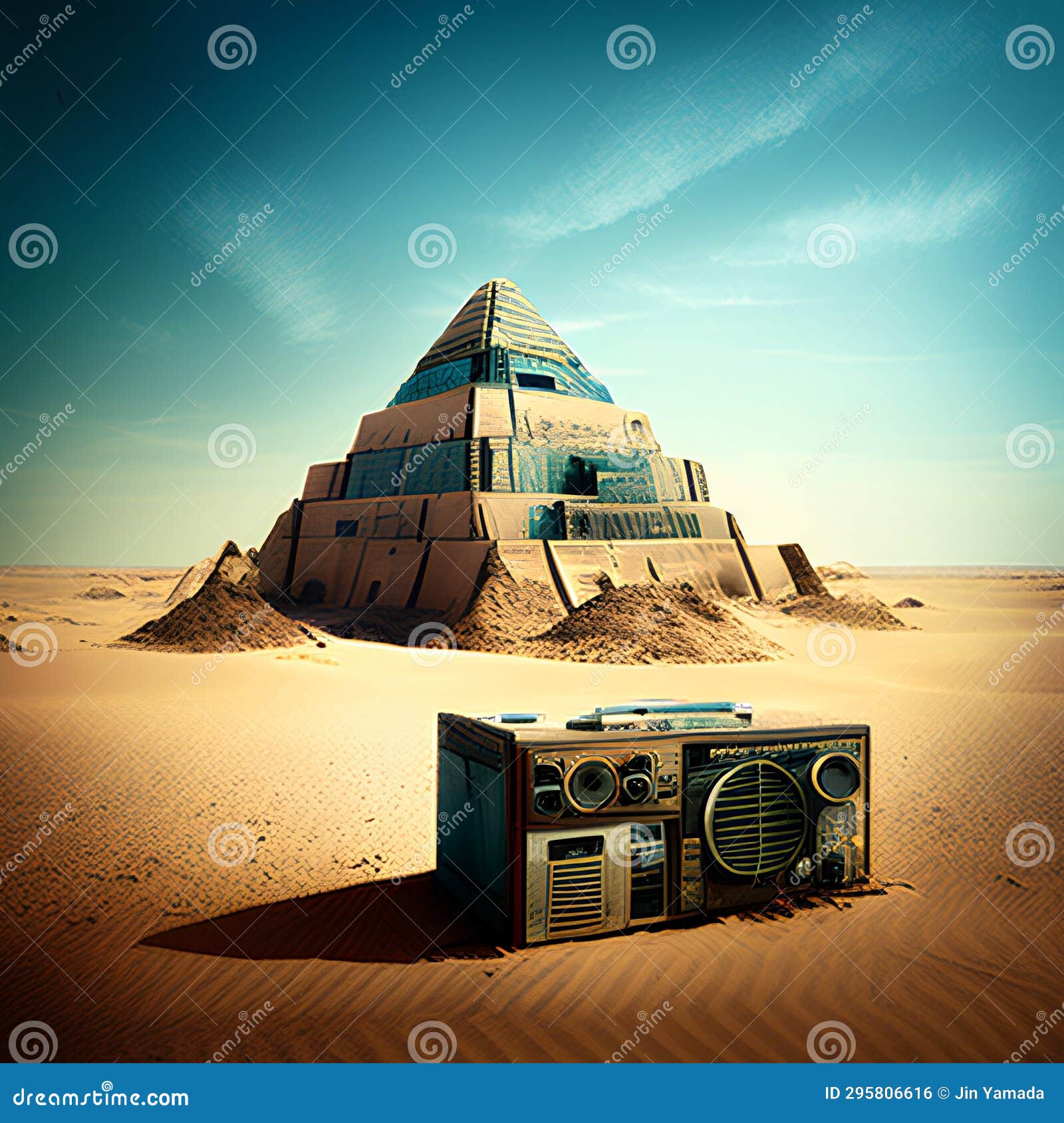 The Great Pyramid Of Khafre And The Radio In The Desert Royalty-Free ...