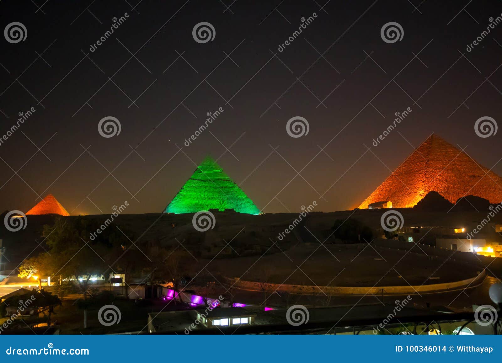 The Great pyramid at night stock photo. Image of sunrise - 100346014
