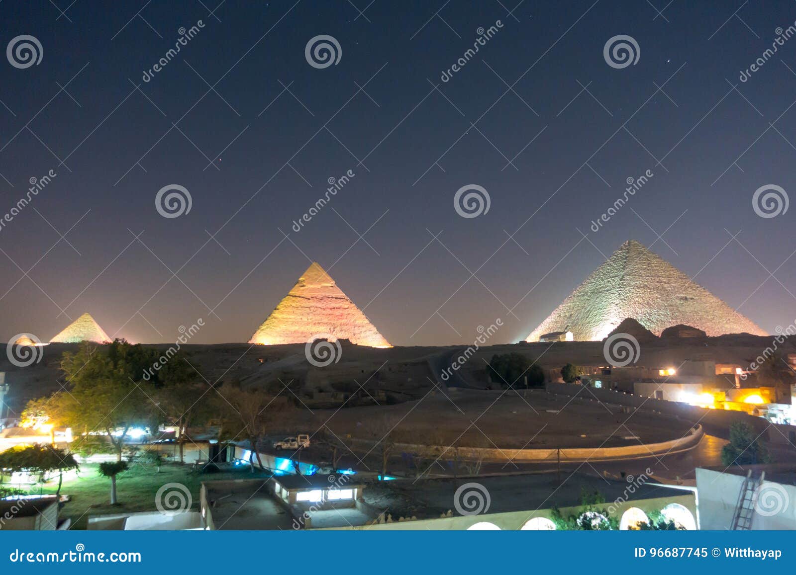 The Great pyramid at night stock image. Image of light - 96687745