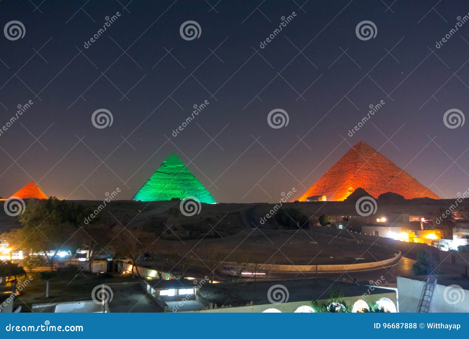 The Great pyramid at night stock photo. Image of cairo - 96687888