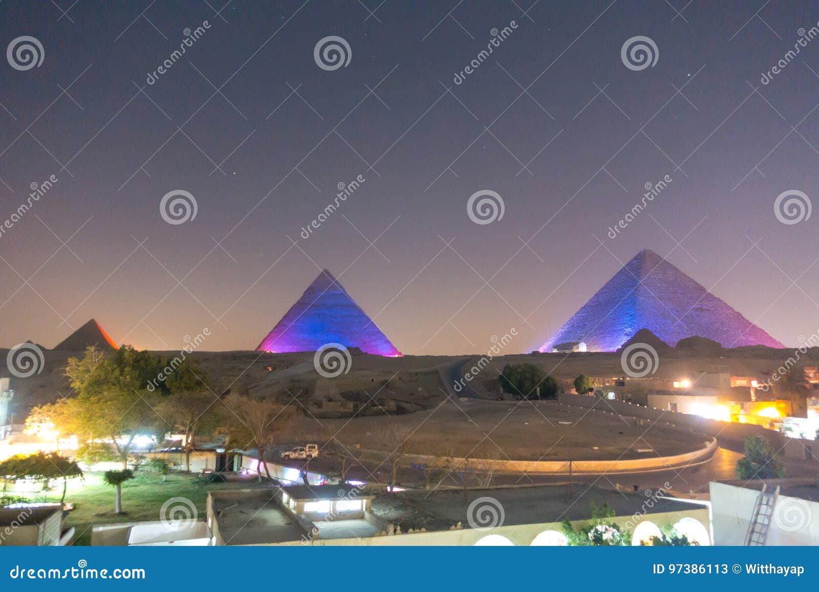 The Great pyramid at night stock image. Image of famous - 97386113