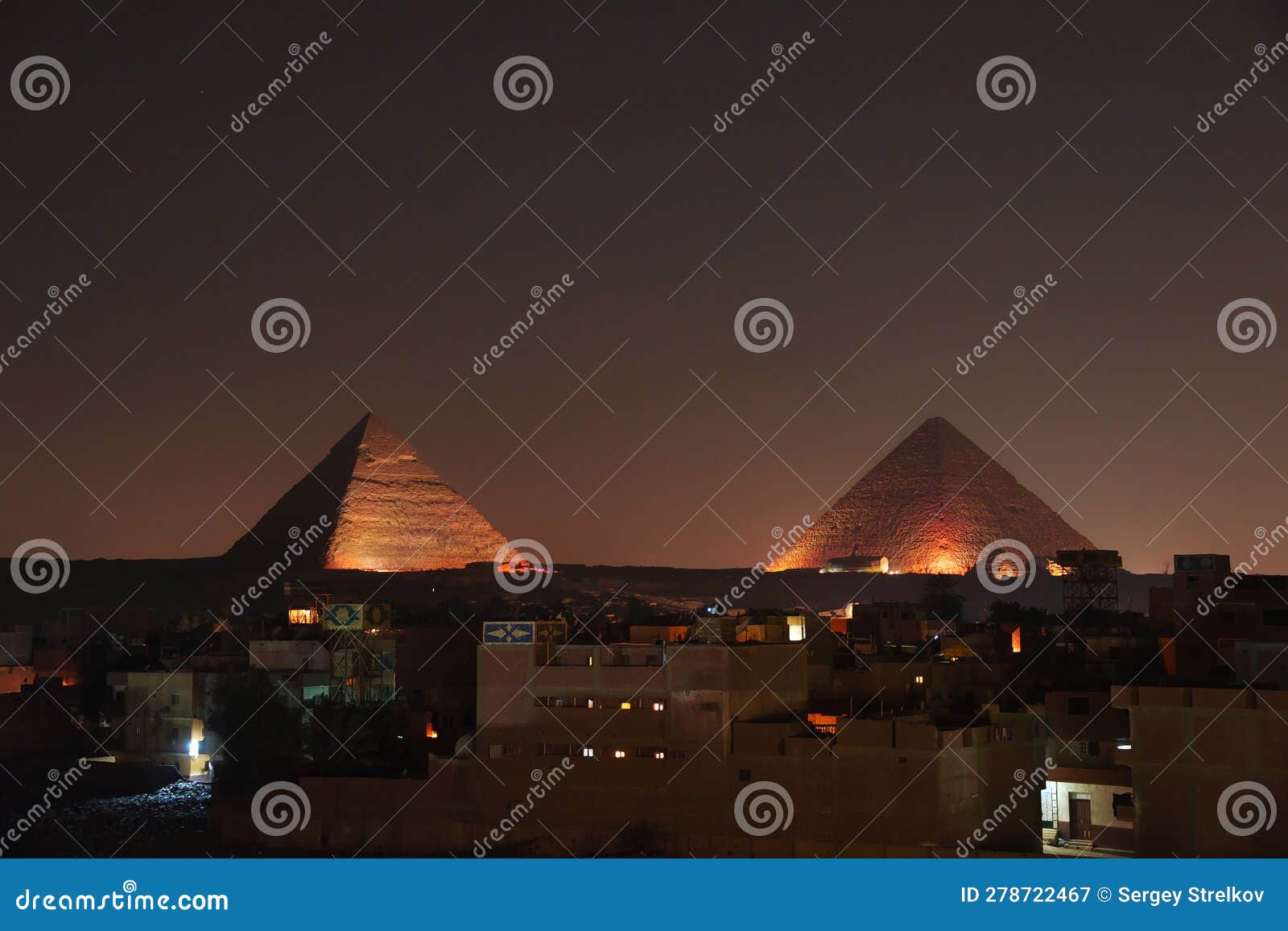 Great Pyramids of Ancient Egypt in Giza, Cairo at Night Stock Image ...