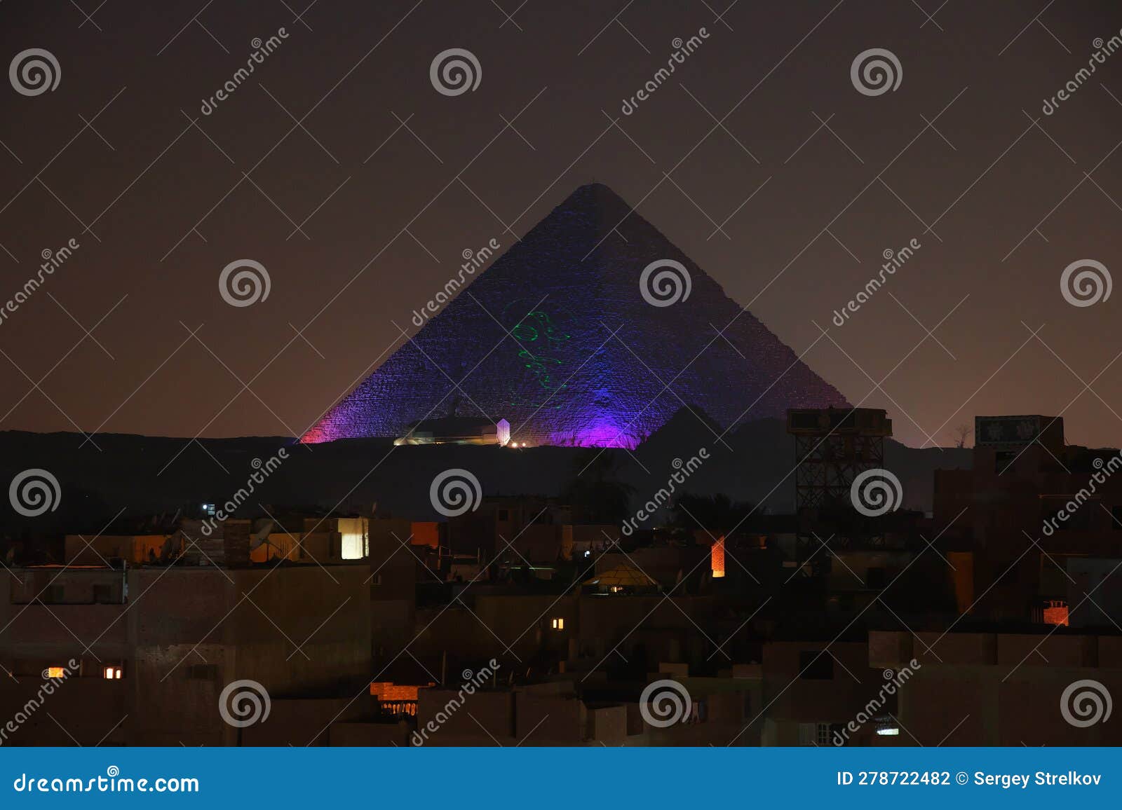 Great Pyramids of Ancient Egypt in Giza, Cairo at Night Stock Photo ...