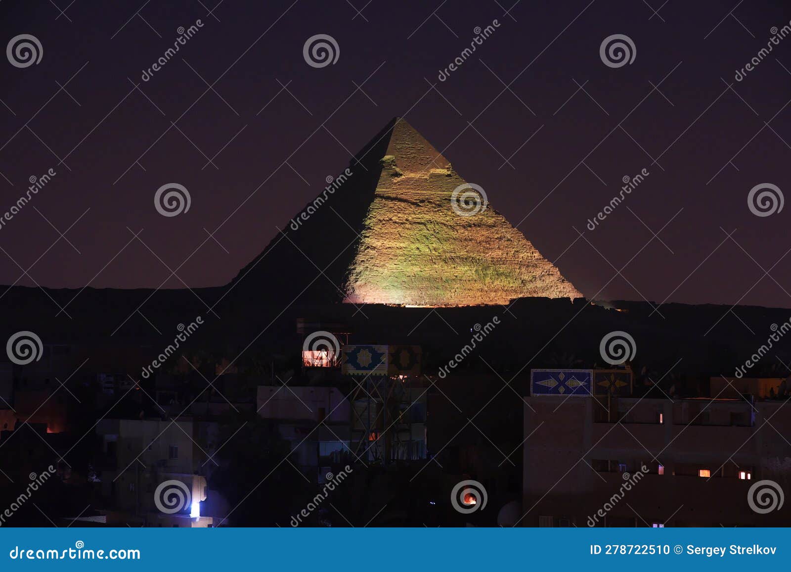 Great Pyramids of Ancient Egypt in Giza, Cairo at Night Stock Photo ...