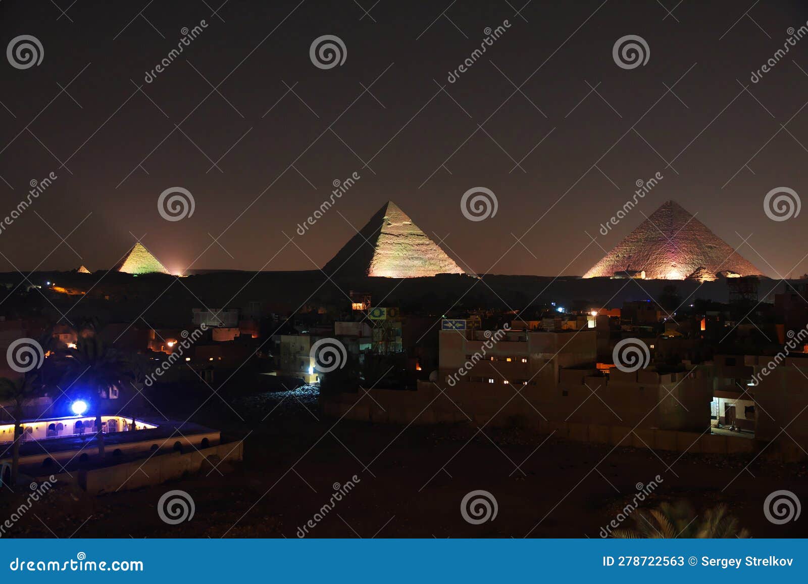 Great Pyramids of Ancient Egypt in Giza, Cairo at Night Stock Image ...