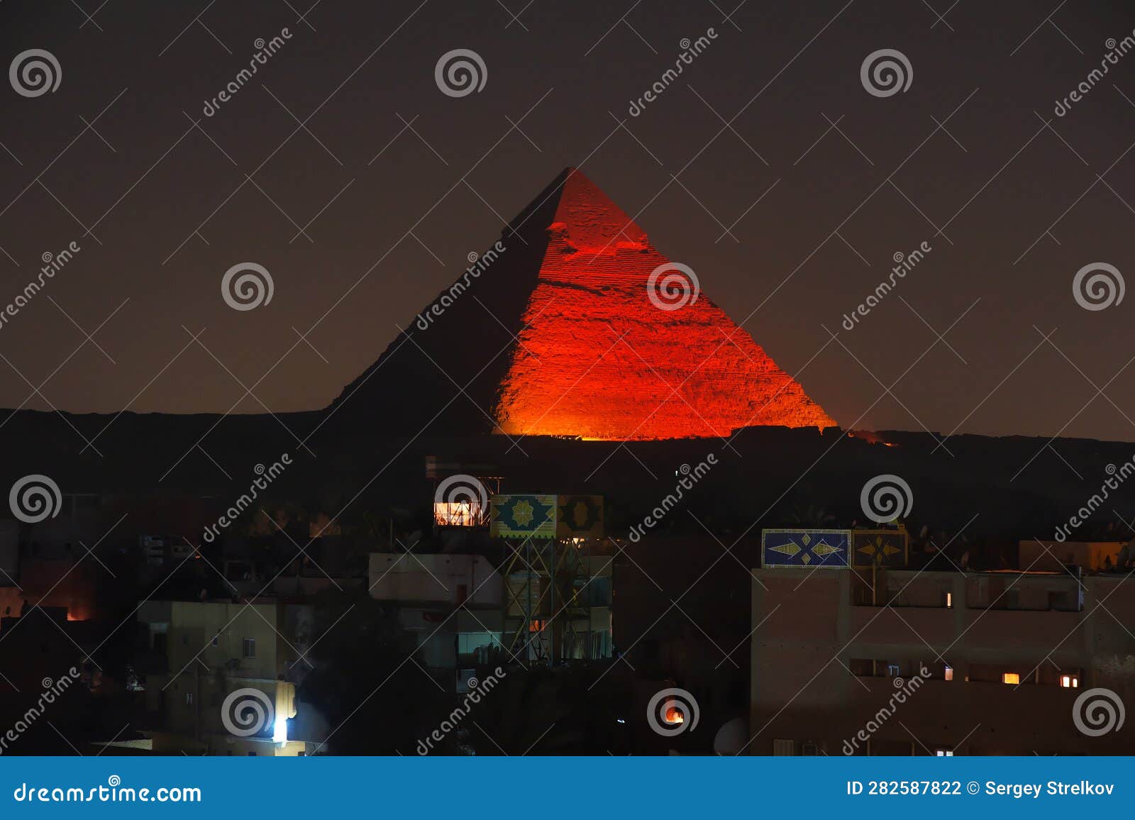 Great Pyramids of Ancient Egypt in Giza, Cairo at Night Stock Photo ...