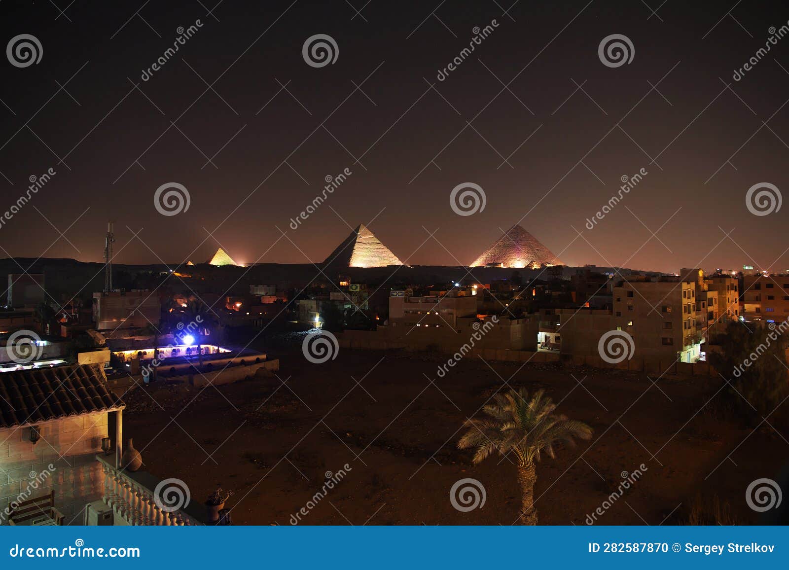 Great Pyramids of Ancient Egypt in Giza, Cairo at Night Stock Photo ...