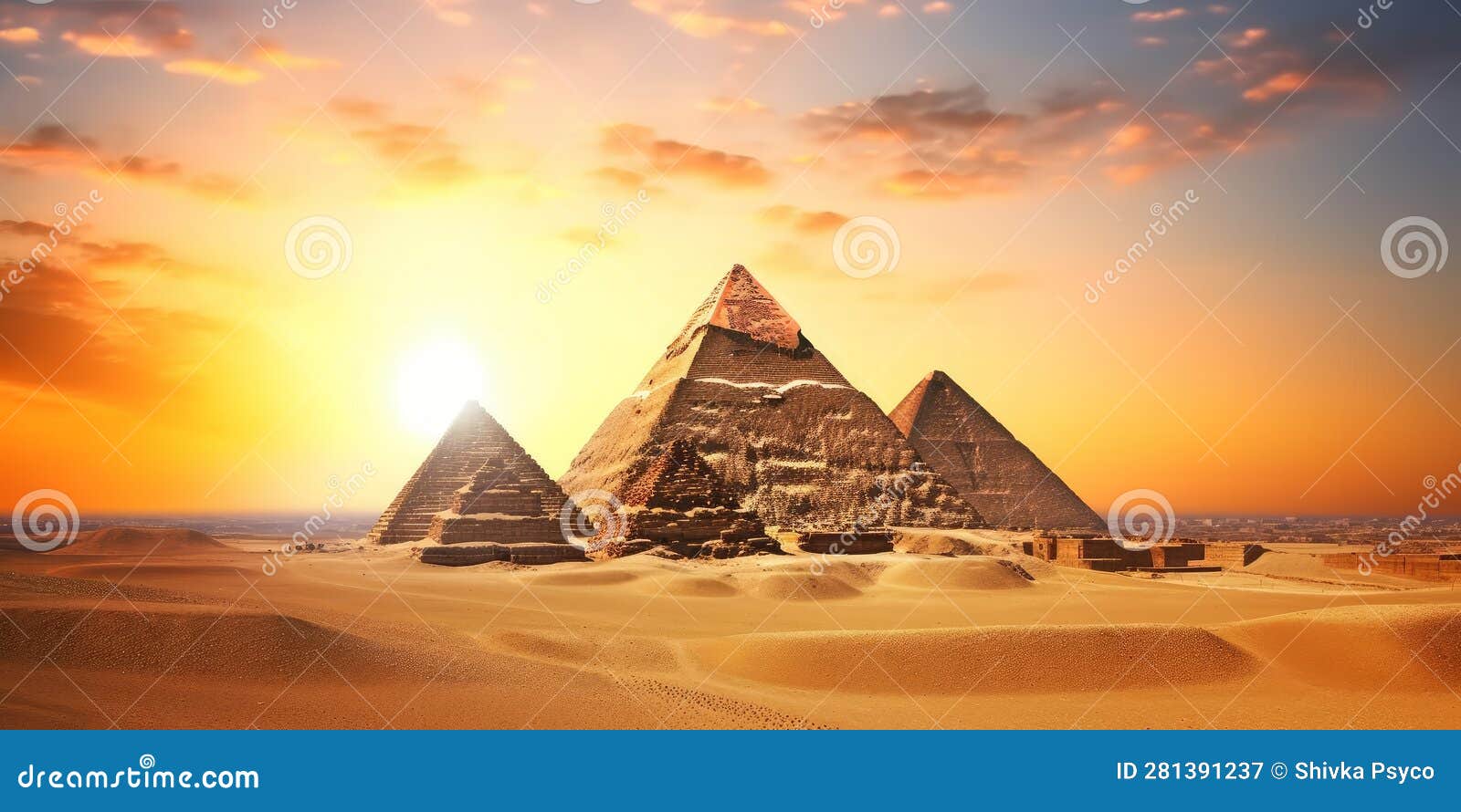 Great Pyramids of Giza Egypt at Sunset Stock Illustration ...