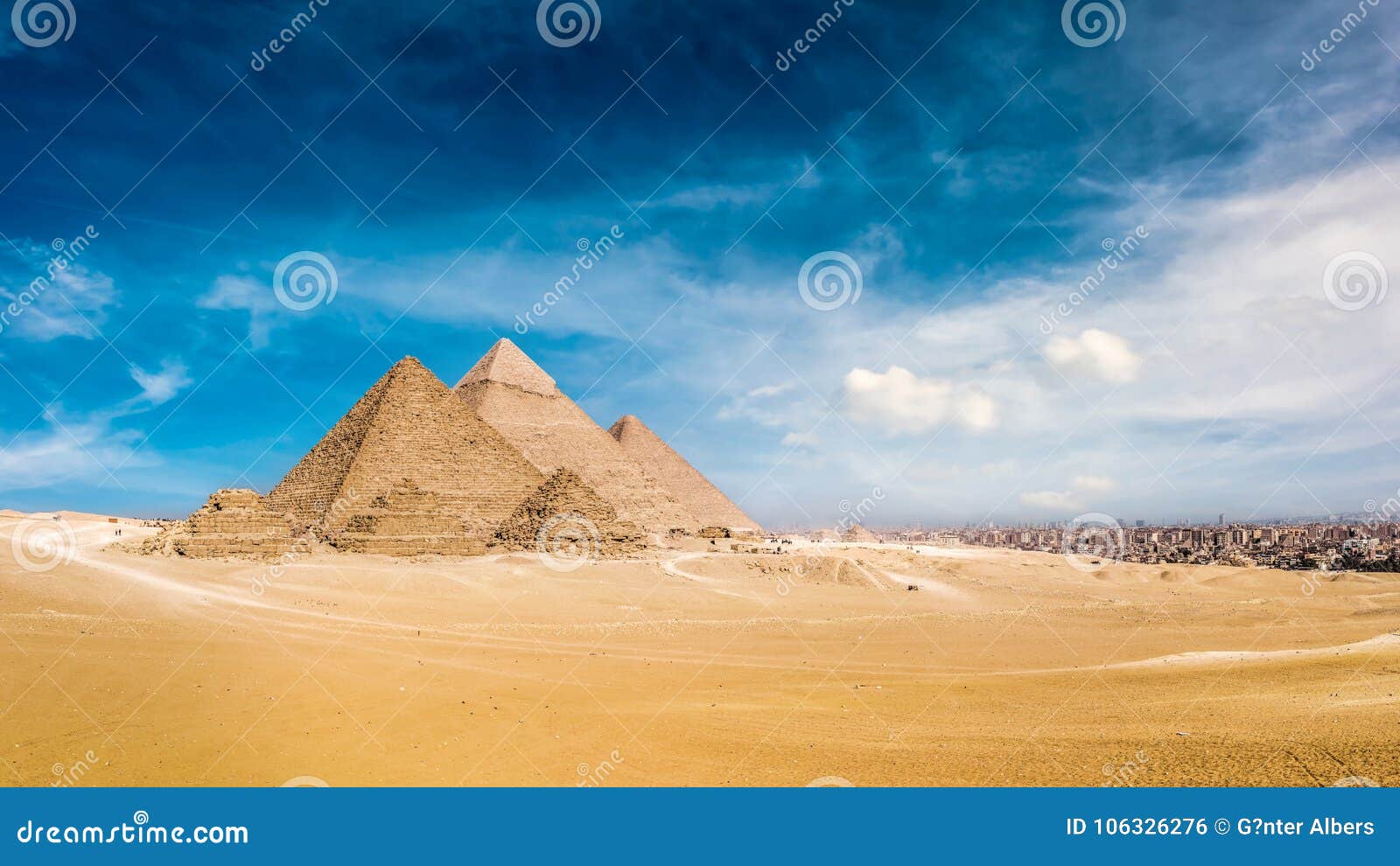 Giza Pyramids with Cairo Skyline Stock Photo - Image of ruins, desert ...