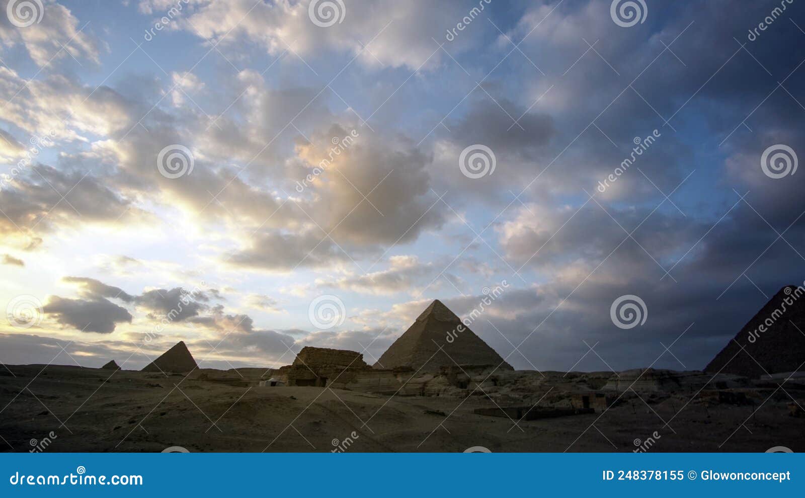 Great Pyramids of Giza with Sphinx Panorama View at Evening Sunset ...