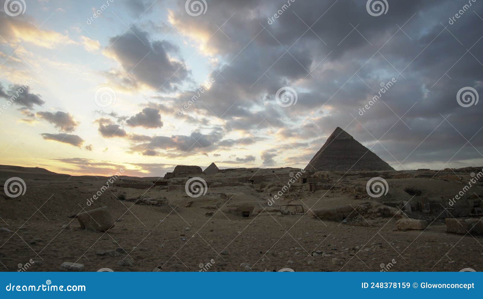 Great Pyramids of Giza with Sphinx Panorama View at Evening Sunset ...