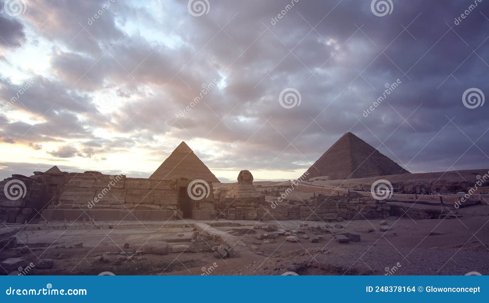 Great Pyramids of Giza with Sphinx Panorama View at Evening Sunset ...