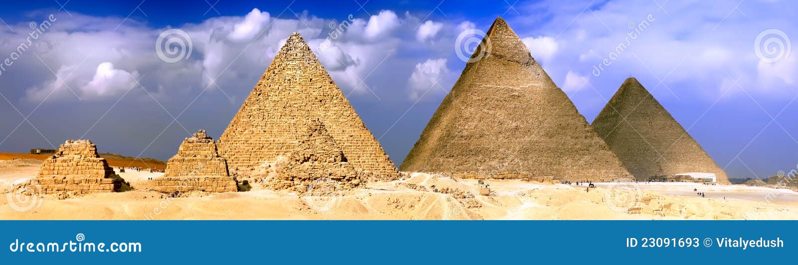 Great Pyramids, Located in Giza. Panorama Stock Image - Image of ...
