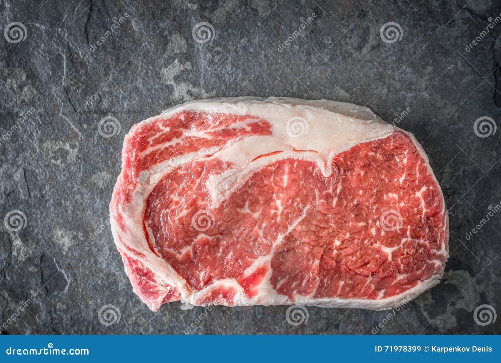 Great Ribeye Steak on a Gray-blue Slate Stock Image - Image of view ...
