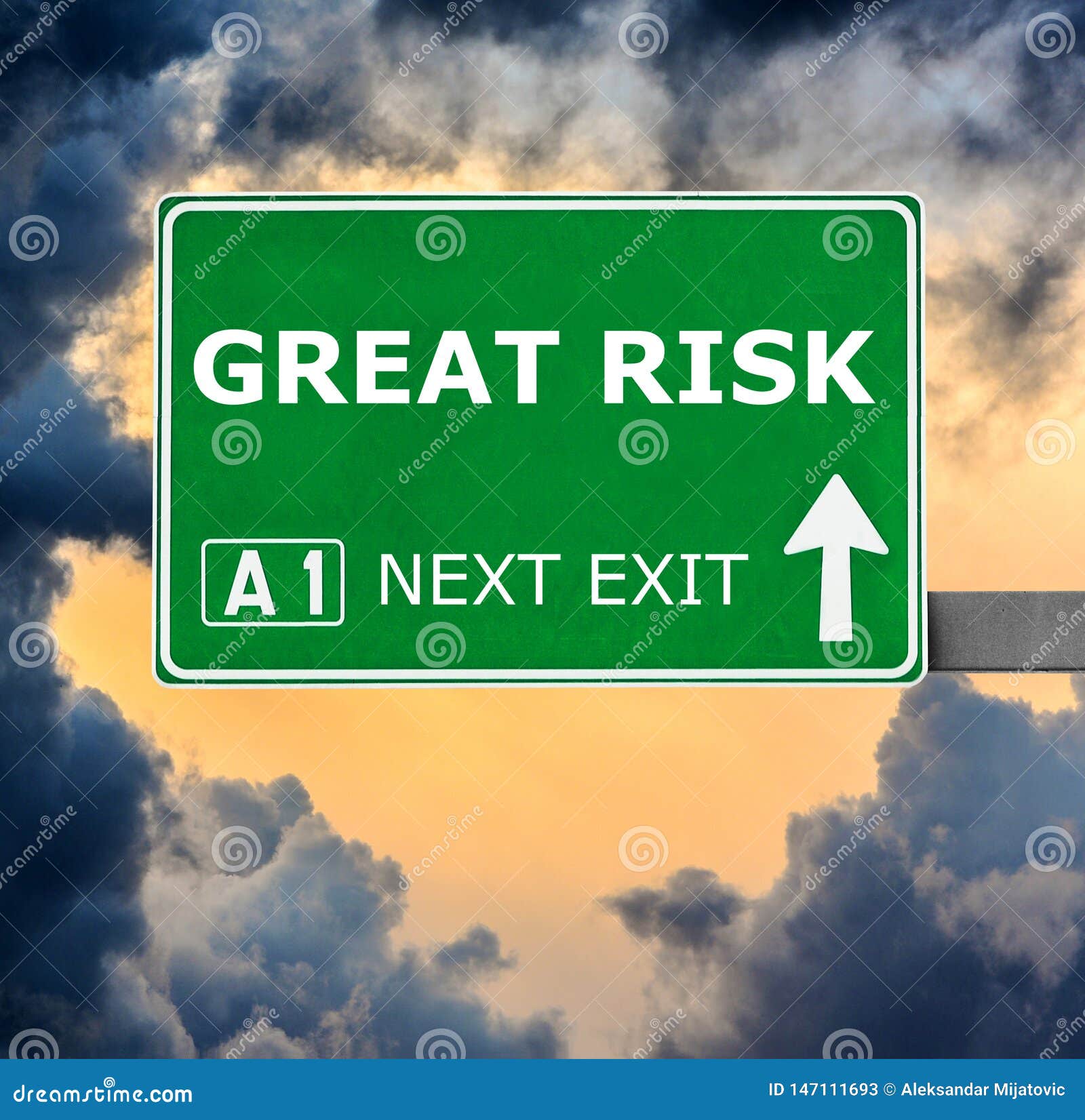 GREAT RISK Road Sign Against Clear Blue Sky Stock Image - Image of ...