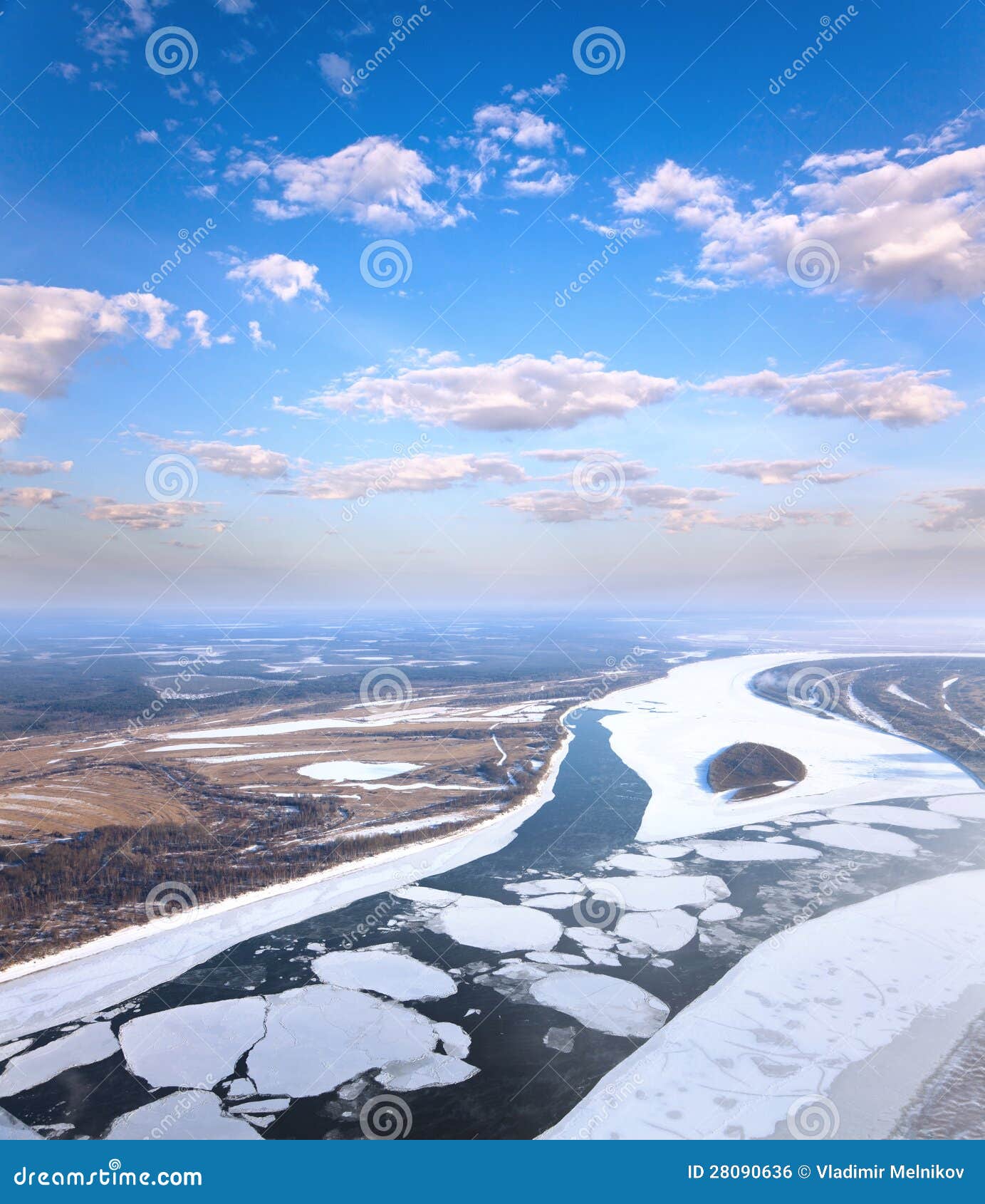 Great River with Floating Ice Floes Stock Photo - Image of frozen ...