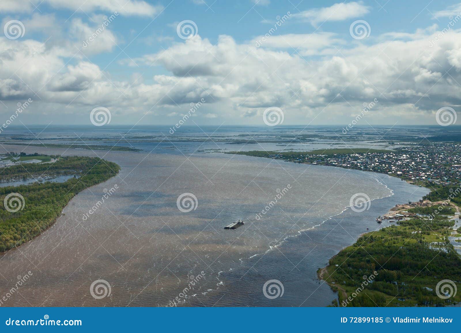 Great River in Spring, Top View Stock Image - Image of navigation, ship ...