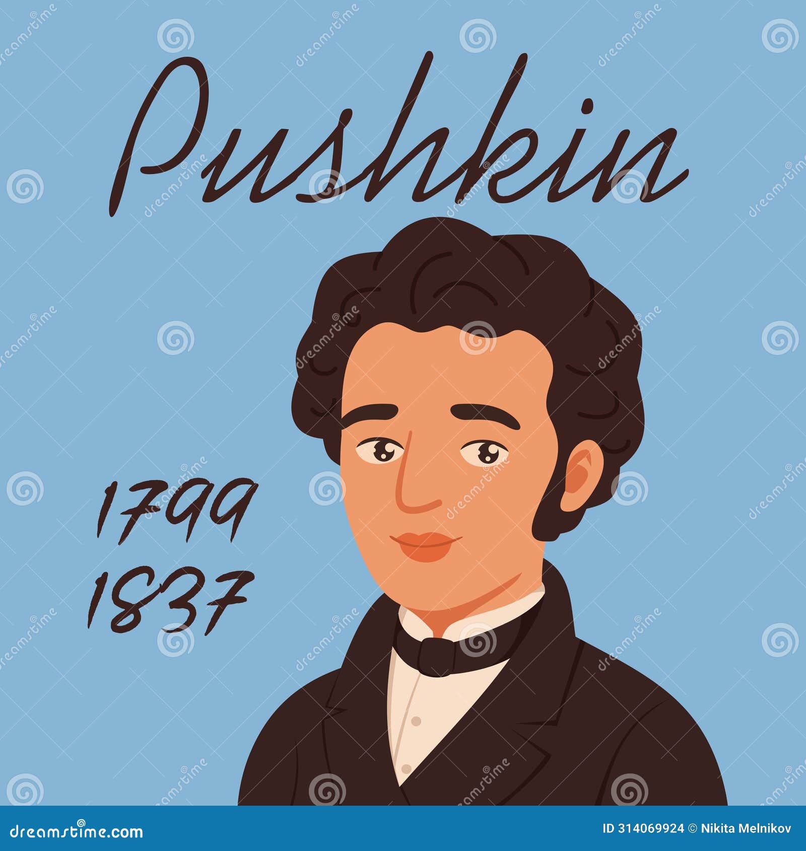 Great Russian Classical Poet Alexander Pushkin. Vector Illustration ...