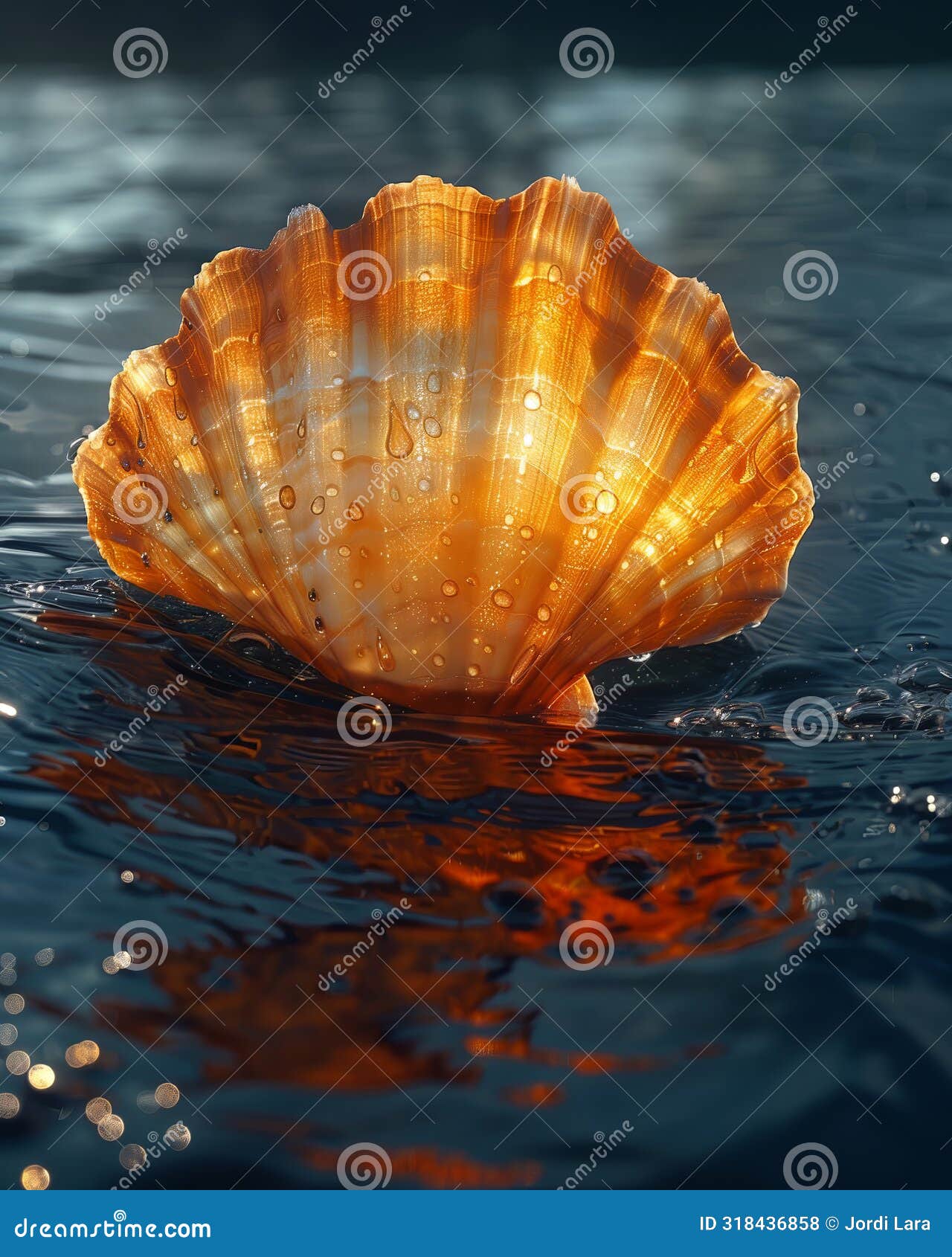 Great Scallop Shell Floating on the Surface of the Sea Stock Photo ...