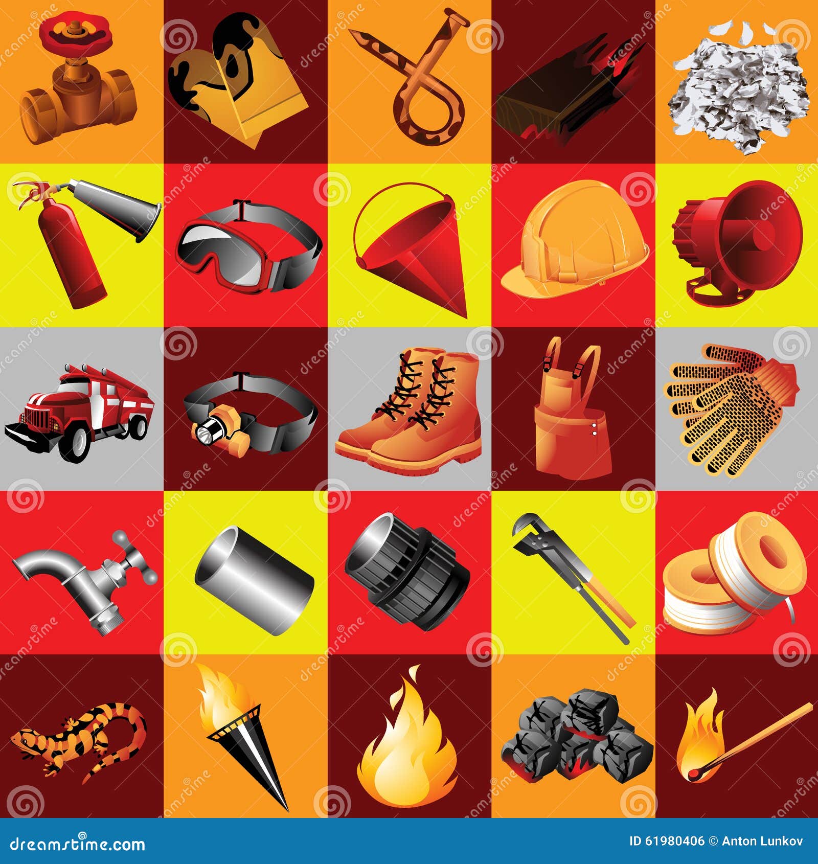 Great Set of Fire Equipment, 25 Elements Stock Vector - Illustration of ...