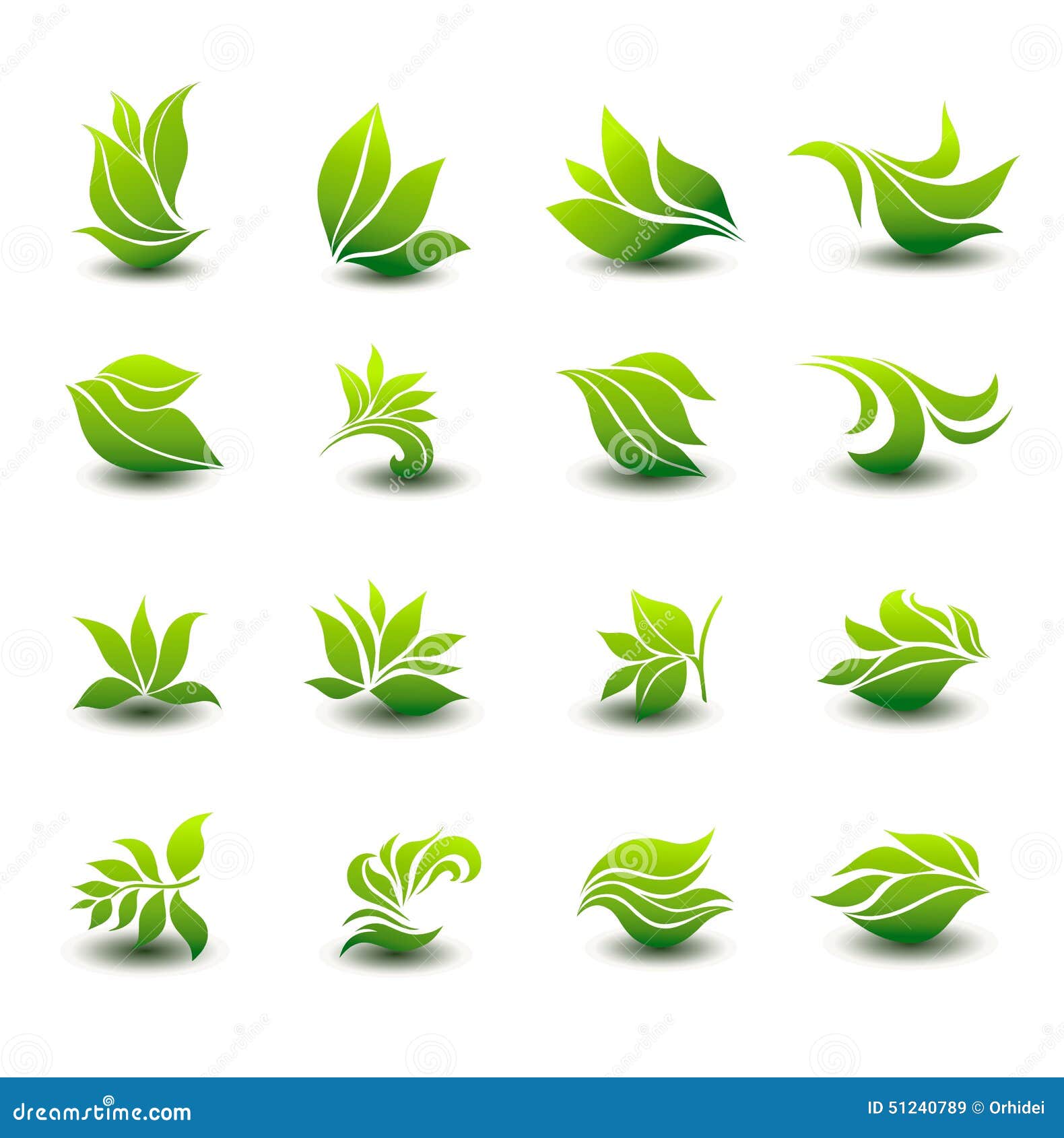 A Great Set of Icons of Stylized Green Leaves Stock Vector ...