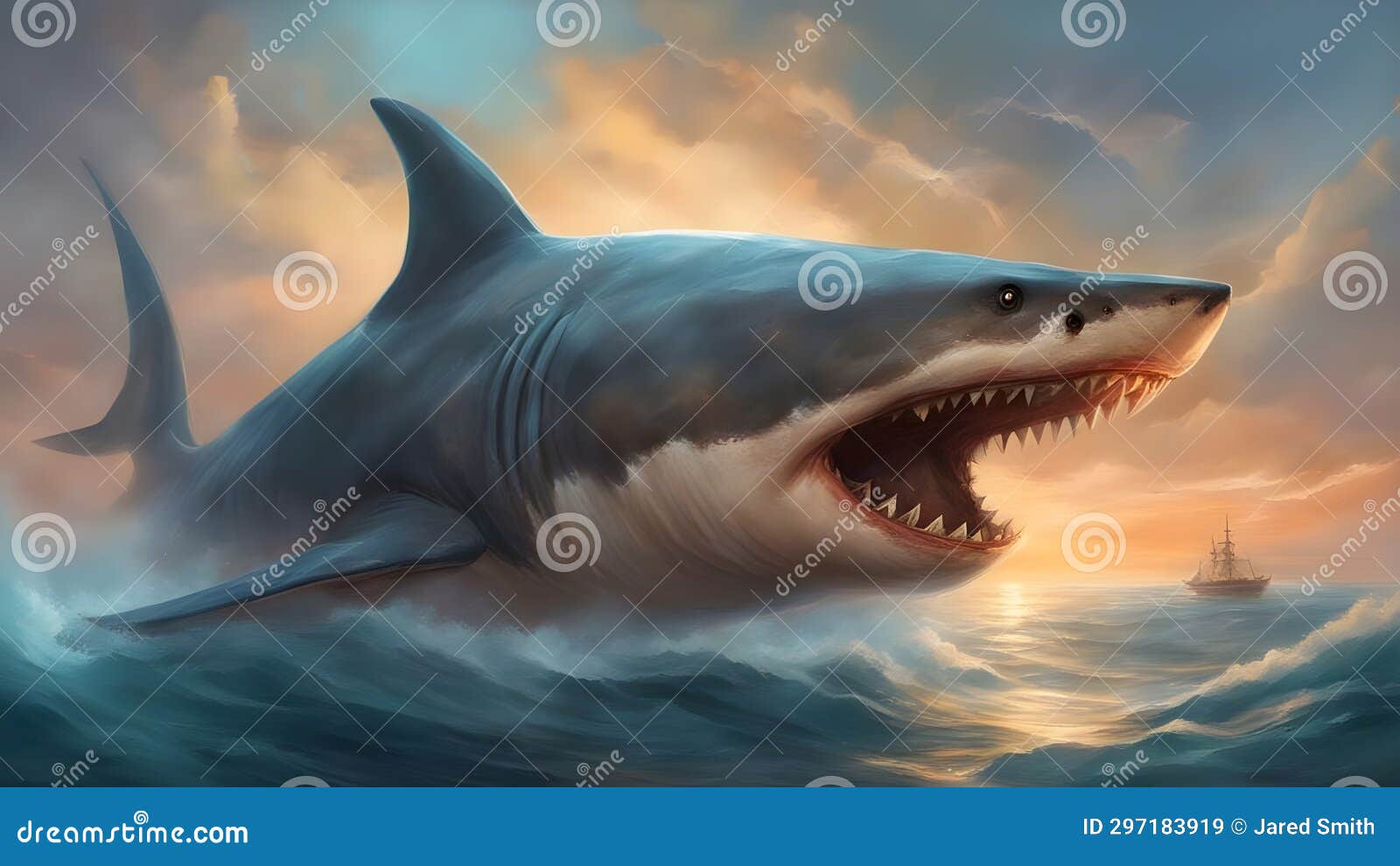 Great Shark Huge Evil Monster Shark in the Open Sea Stock Illustration ...