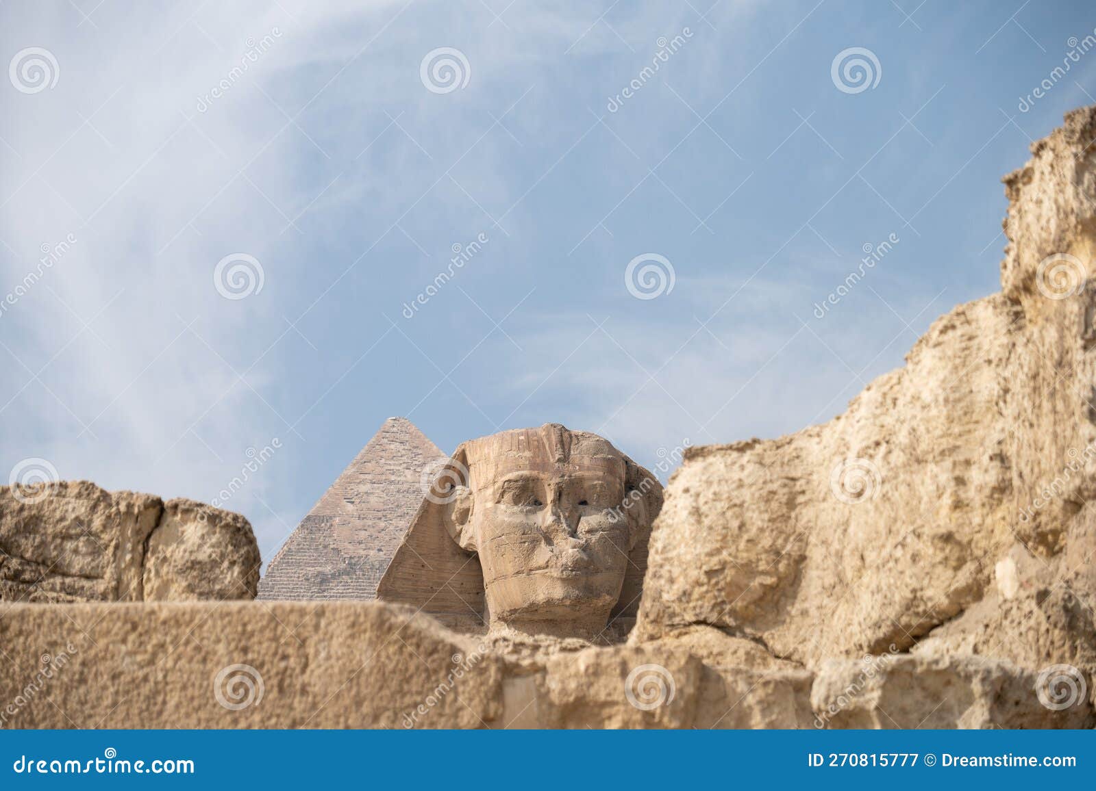The Great Sphinx of Giza with the Great Pyramid Stock Image - Image of ...