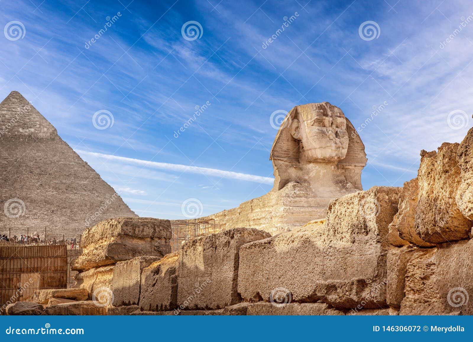 The Great Sphinx and the Pyramid Stock Photo - Image of tourism ...