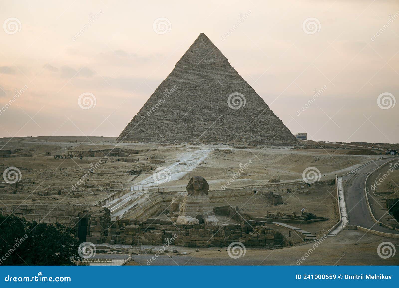 The Great Sphinx and Pyramids Under Bright Sun. View of the Giza ...