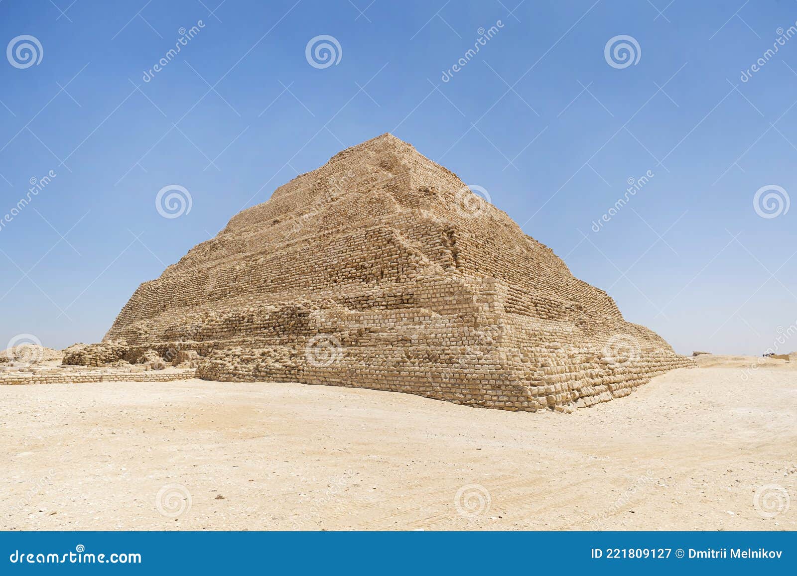 Great Step Pyramid of Djoser, Saqqara. Ruins in Front of Pyramid, Blue ...