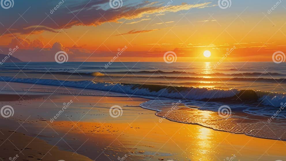 Great Sunset Horizon Over the Ocean Stock Illustration - Illustration ...