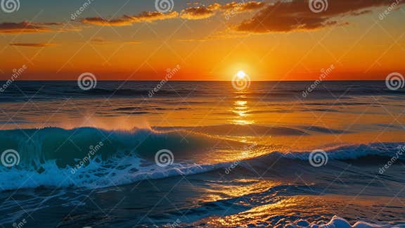 Great Sunset Horizon Over the Ocean Stock Illustration - Illustration ...