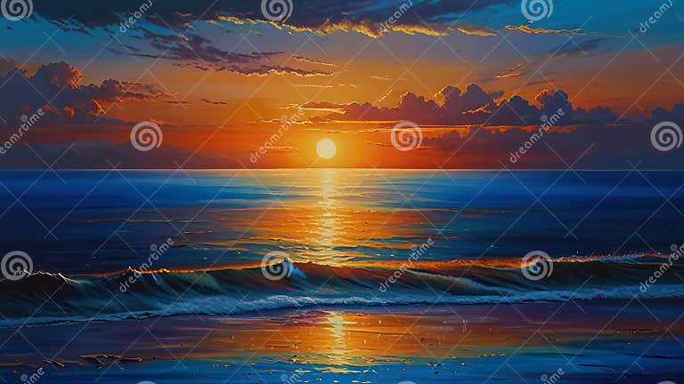 Great Sunset Horizon Over the Ocean Stock Illustration - Illustration ...