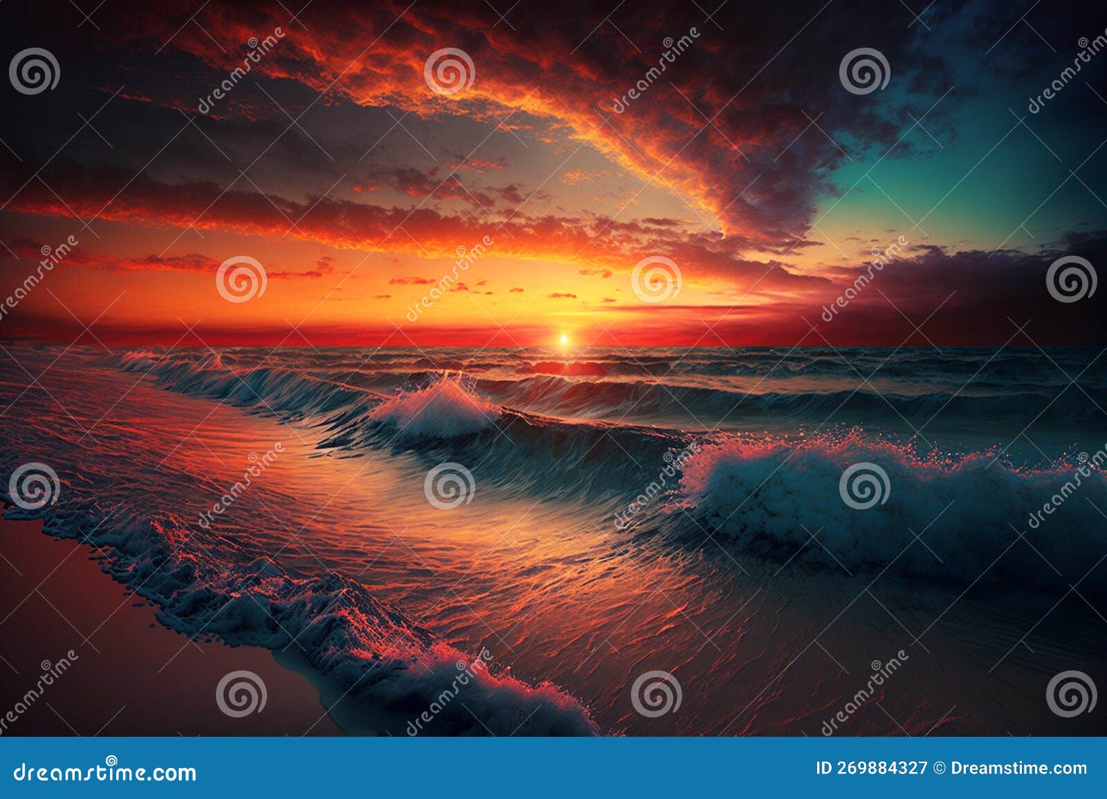 Great Sunset Over the Ocean Ai Generated Stock Illustration ...