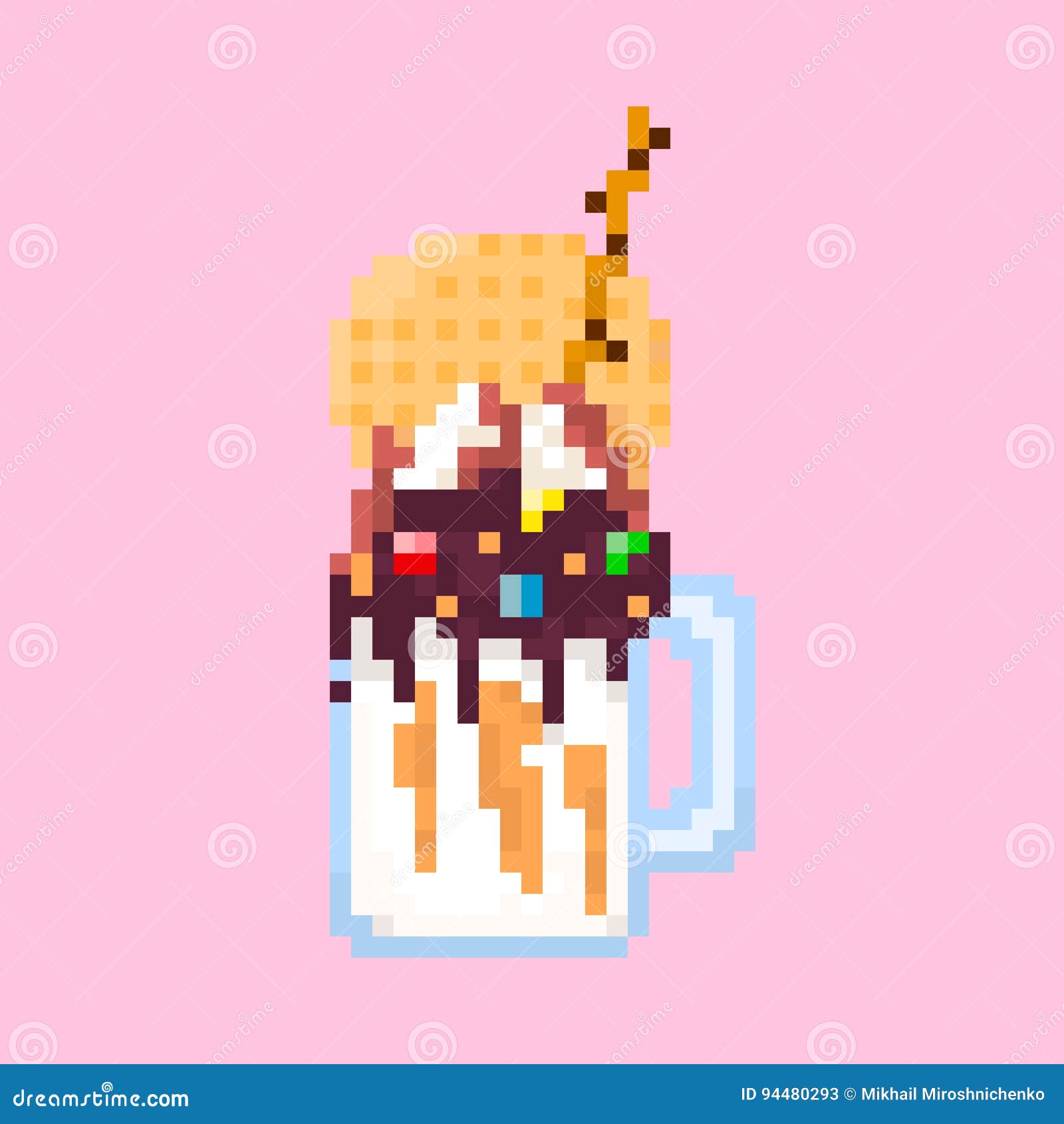 Pixel Dessert. Chocolate Ice Cream Ball With Chocolate And Cream ...