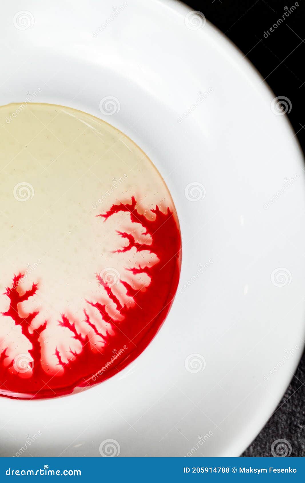 Great View of White Plate in Which Red Liquid Spreads in Form of ...