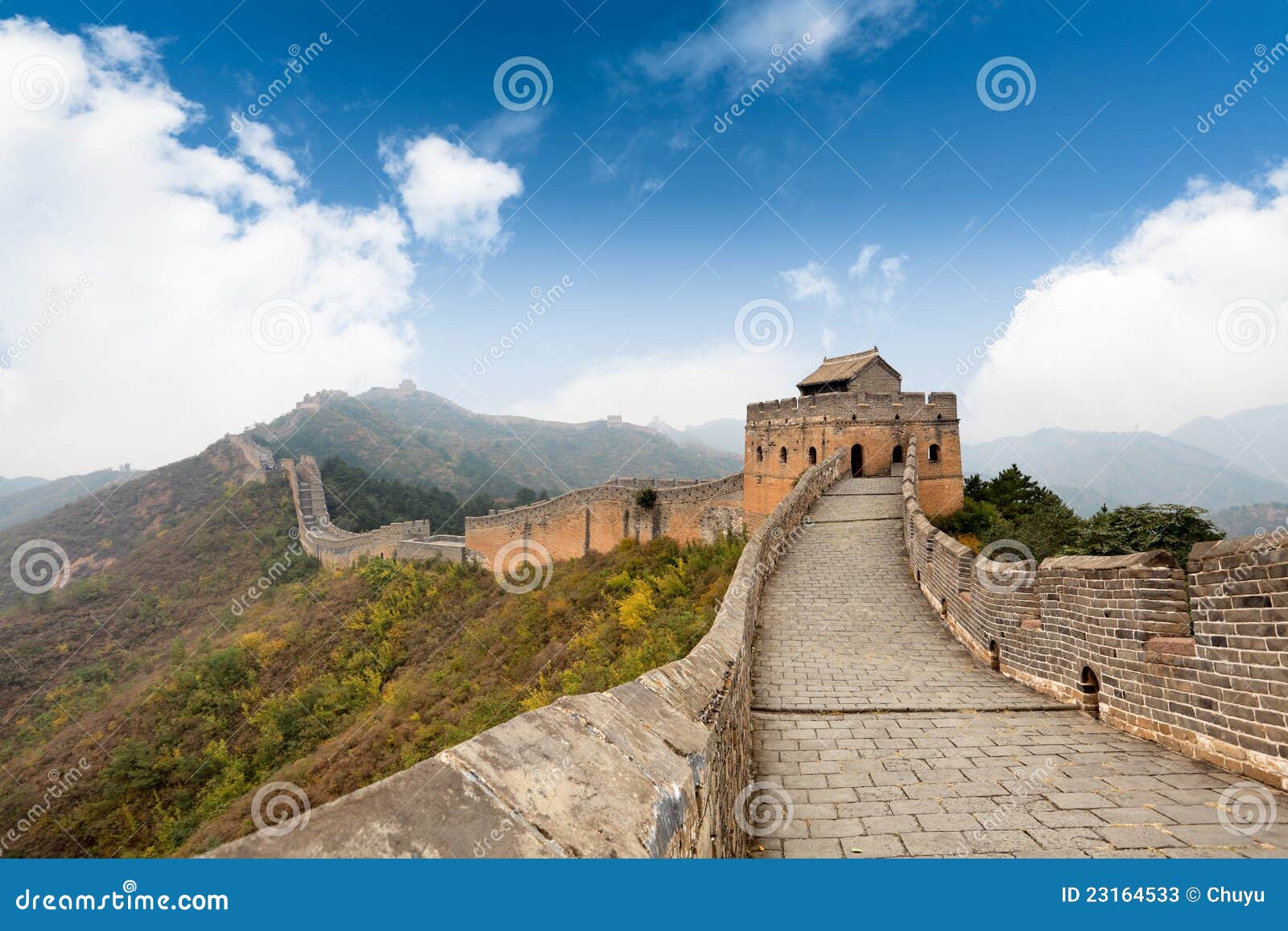 The Great Wall with a Blue Sky Background Stock Image - Image of ...