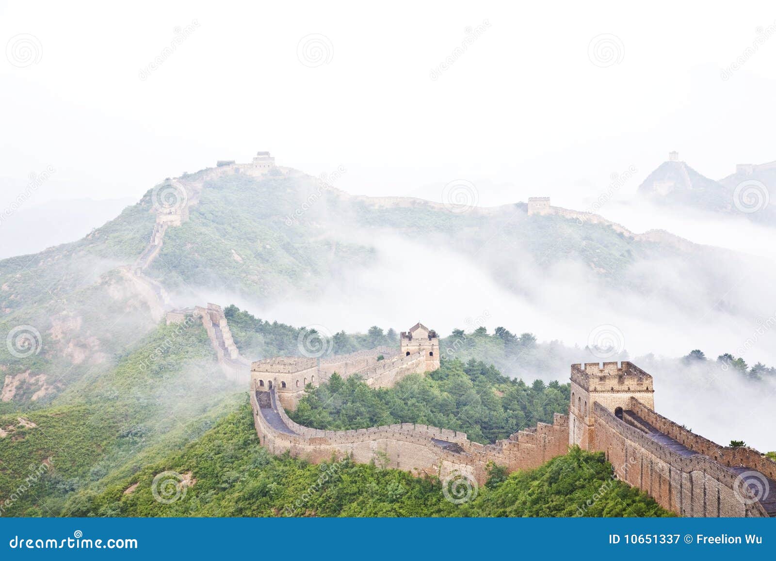 Great wall of China in fog stock image. Image of historic - 10651337