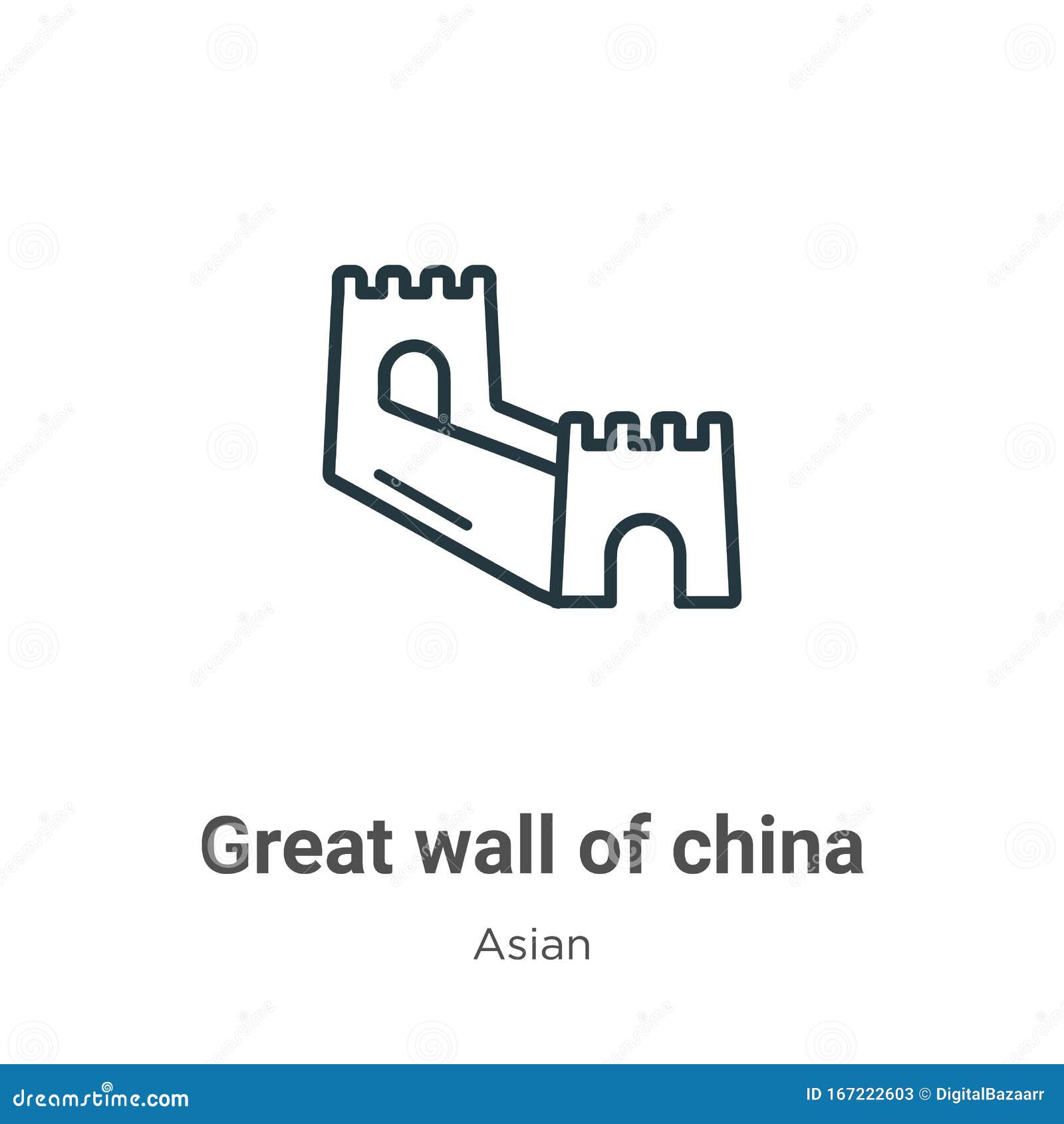 Great Wall of China Outline Vector Icon. Thin Line Black Great Wall of ...