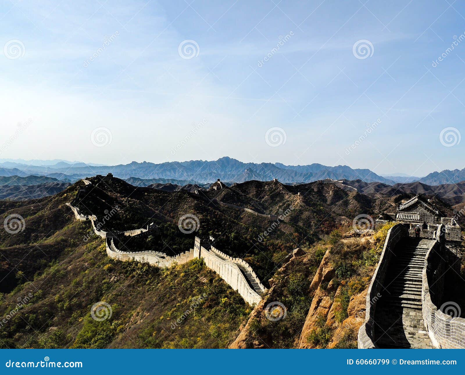 The Great Wall in Fall with Clear Blue Sky Stock Image - Image of ...