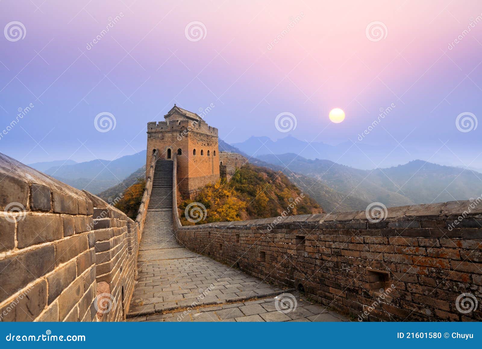 The great wall at sunrise stock photo. Image of range - 21601580
